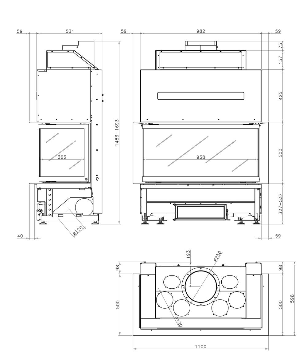 Rocal G450 TC Wood Burning Three-Sided Fireplace - Redefining Woodburners